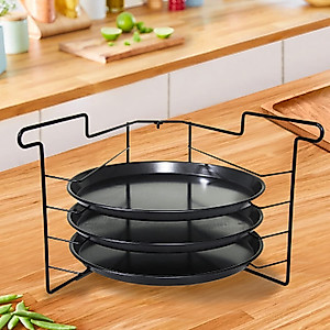 VANLAMNI Pizza Baking Set with 1 Wire Metal Pizza Rack and 3 Circular Pizza Pans,11 inch Non-stick Pizza Trays for Oven