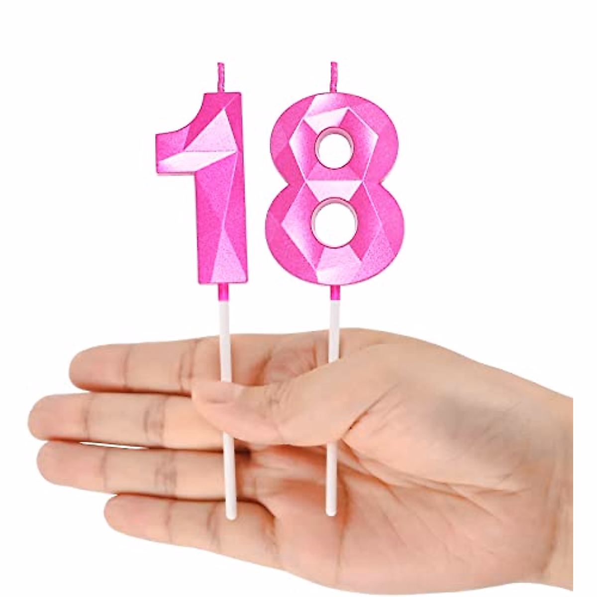 Pink Number 7 Candles and Star Heart Candles 2.76 inch Number Candles for Birthday Cakes 3D Diamond Shaped for Cake Decorations(Pink Candle 7)