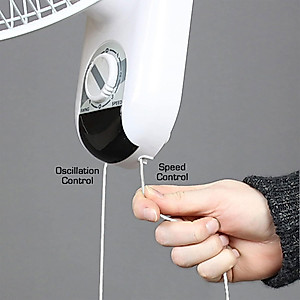 Hurricane Wall-Mount Fan, Quiet 90-Degree Oscillating Fan with 3 Speeds, 16" Classic