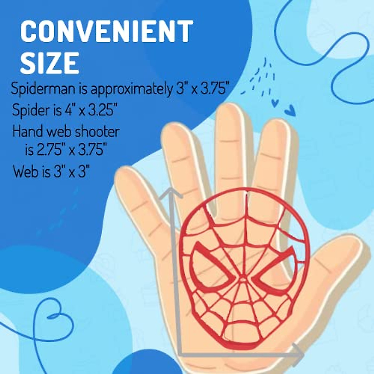 SUPERHERO COOKIE CUTTERS Inspired By Spiderman Head/Face/Mask, Spidey-Shaped Hand, Spider/Arachnid and Spider Man Web 3D Printed Cookie Cutters (4 Pack)