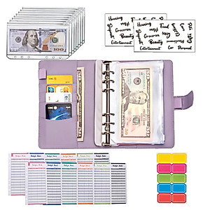 NICOOTH Budget Binder Cash Envelopes for Budgeting Money Organizer for Cash Money Envelopes for Cash Leather A6 Budget Binder with Zipper envelopes