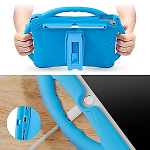 TopEsct Kids Case for iPad 10.2 inch - Shockproof Silicone Cover with Tempered Glass Screen Protector and Strap - Compatible with iPad 9th/8th/7th Gen (2021)"(Blue)