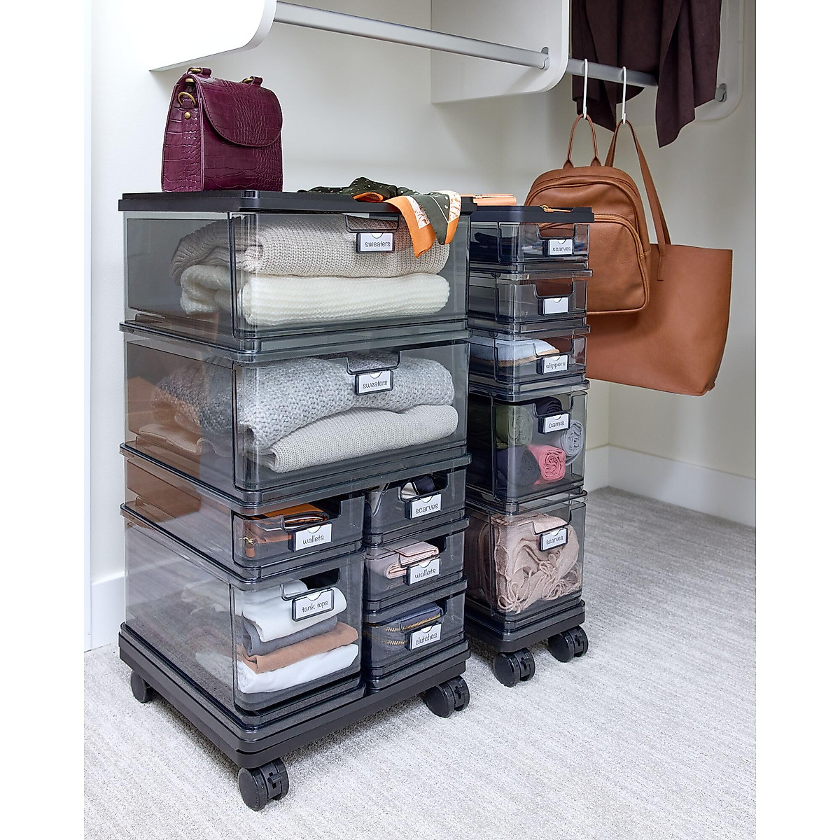 iDesign The Sarah Tanno Collection Small 5-Drawer Stacking Cosmetic Organizer Cart, Smoke/Black
