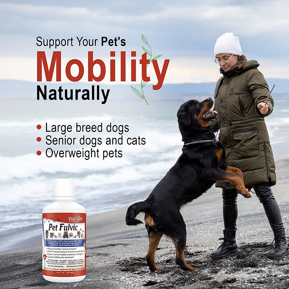 Vital Earth Minerals Pet Fulvic – 70+ Trace Minerals for Pet Health, Joint Supplement, Allergy Relief for Cats, Dogs & Farm Animals, 16 Oz