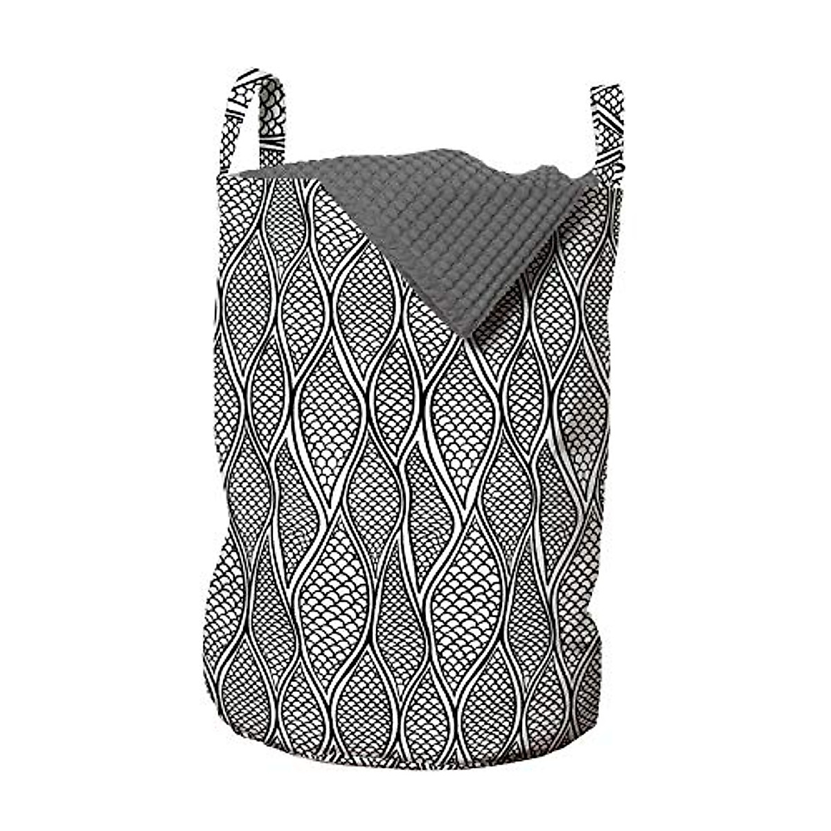 Lunarable Reptile Laundry Bag, Scale Pattern with Vertical Lines Pattern Snake Serpent Skin Design Monochrome, Hamper Basket with Handles Drawstring Closure for Laundromats, 13" x 19", Black White