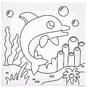 Baker Ross AT940 Sealife Color in Pictures for Kids - Pack of 4, Kids Canvases for Painting, Coloring and Craft Project Displays