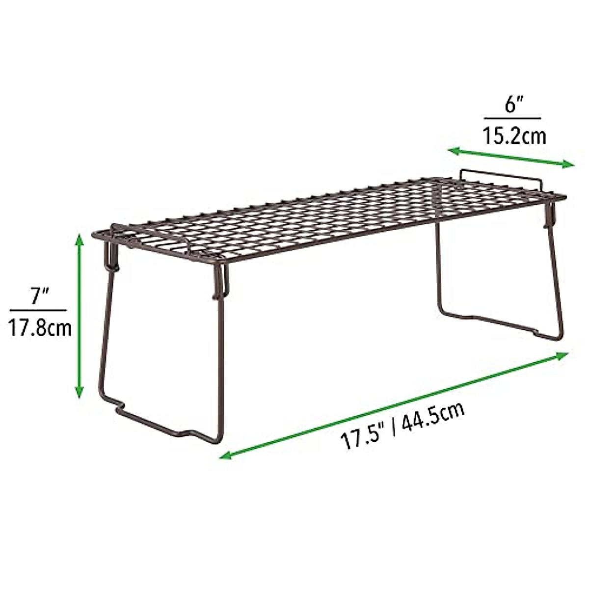 mDesign Metal Stackable Storage Shelf - 2 Tier Raised Food and Kitchen Organizer for Cabinets, Pantry Shelves, Countertops, Closet, 2 Pack, 7" x 17.3" x 6.5" - Bronze