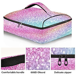 Kcldeci Insulated Thermal Food Carrier Insulated Casserole Carrier for Hot or Cold Food,Fun Rainbowcolor Glitter Sparkle Insulated Tote Bag for Potluck Cookouts Parties Picnic,Lasagna Lugger