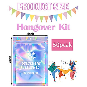 SILFGRLF Stayin' Alive Bachelorette Party Hangover Kits Bags, 50 Pcs Holographic Bags (5"x7") Bachelorette Party Supplies Last Disco Party Favors Printed