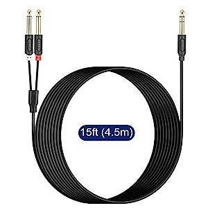 J&D 1/4 inch TRS Stereo Y Splitter Insert Cable, Gold Plated Audiowave Series 6.35mm 1/4 inch TRS Male to Dual 6.35mm 1/4 inch TS Male Mono Breakout Cable, Audio Cord, 15 Feet