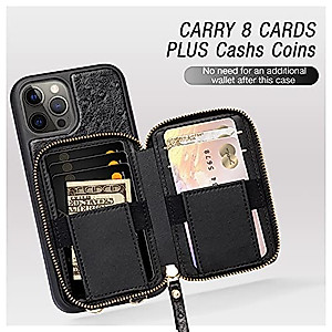 ZVEdeng Crossbody Case for iPhone 12 Pro Max, Zipper Wallet Case Card Holder Crossbody Chain Strap Leather Handbag Purse Case for Women Shockproof Case for iPhone 12 Pro Max 6.7'' Ostrich Skin Black
