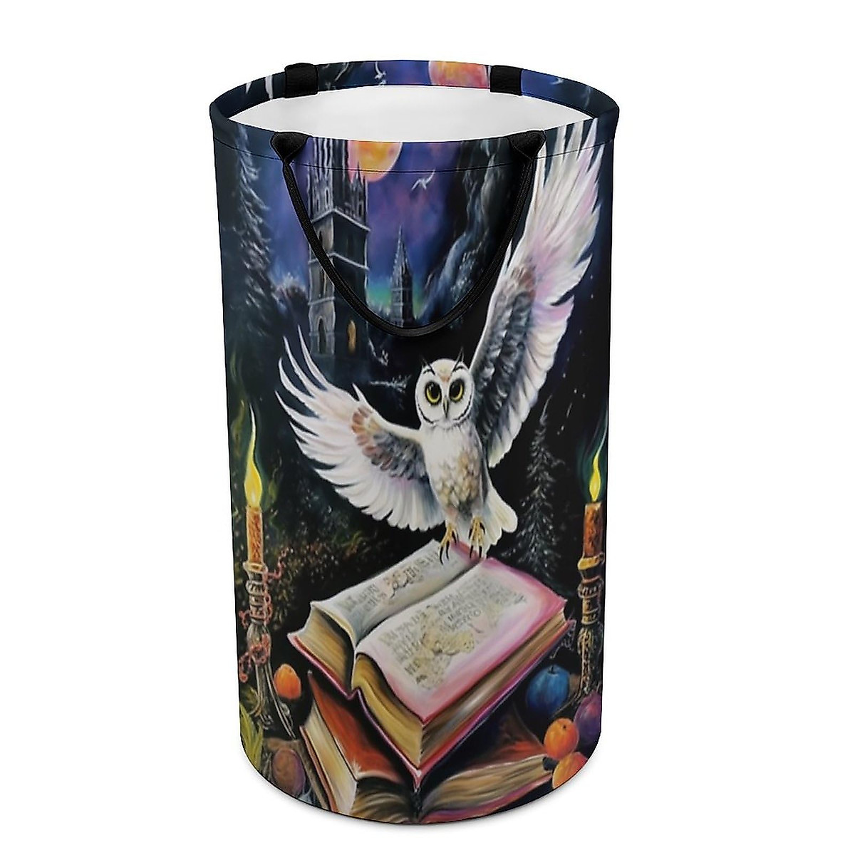 An Owl Flying Over The Magic Book Large Laundry Basket Laundry Hamper Bag Washing Bin Clothes Bag Collapsible Tall With Handles Travel Bathroom College