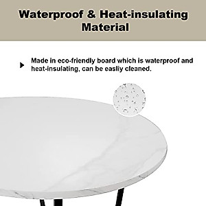 Round Coffee Table Modern Coffee Table Sofa Table Tea Table for Living Room, Office Desk, Balcony, Wood Desktop and Metal Legs,23.6inch White Marble