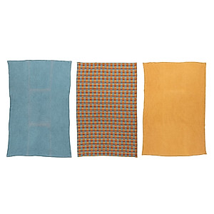 Creative Co-Op Cotton Waffle Weave, Set of 3 Styles, Multicolor Tea Towel, Multi, Large