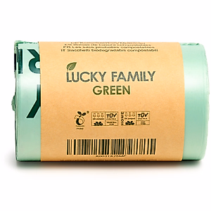Lucky Family Green Compost Bags for Kitchen Countertop Bin -1.3 gallon trash bags to 1.6 Gallon trash bags - 100% Compostable Trash Bags for Food Waste, Organic Biodegradable Bags