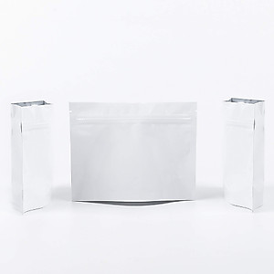 QQ Studio 100 Food Safe Glossy Horizontal Stand Up QuickQlick™ Bags With Zipper Seal for Food and Snacks (White, 17x13cm (6.7x5.1"))