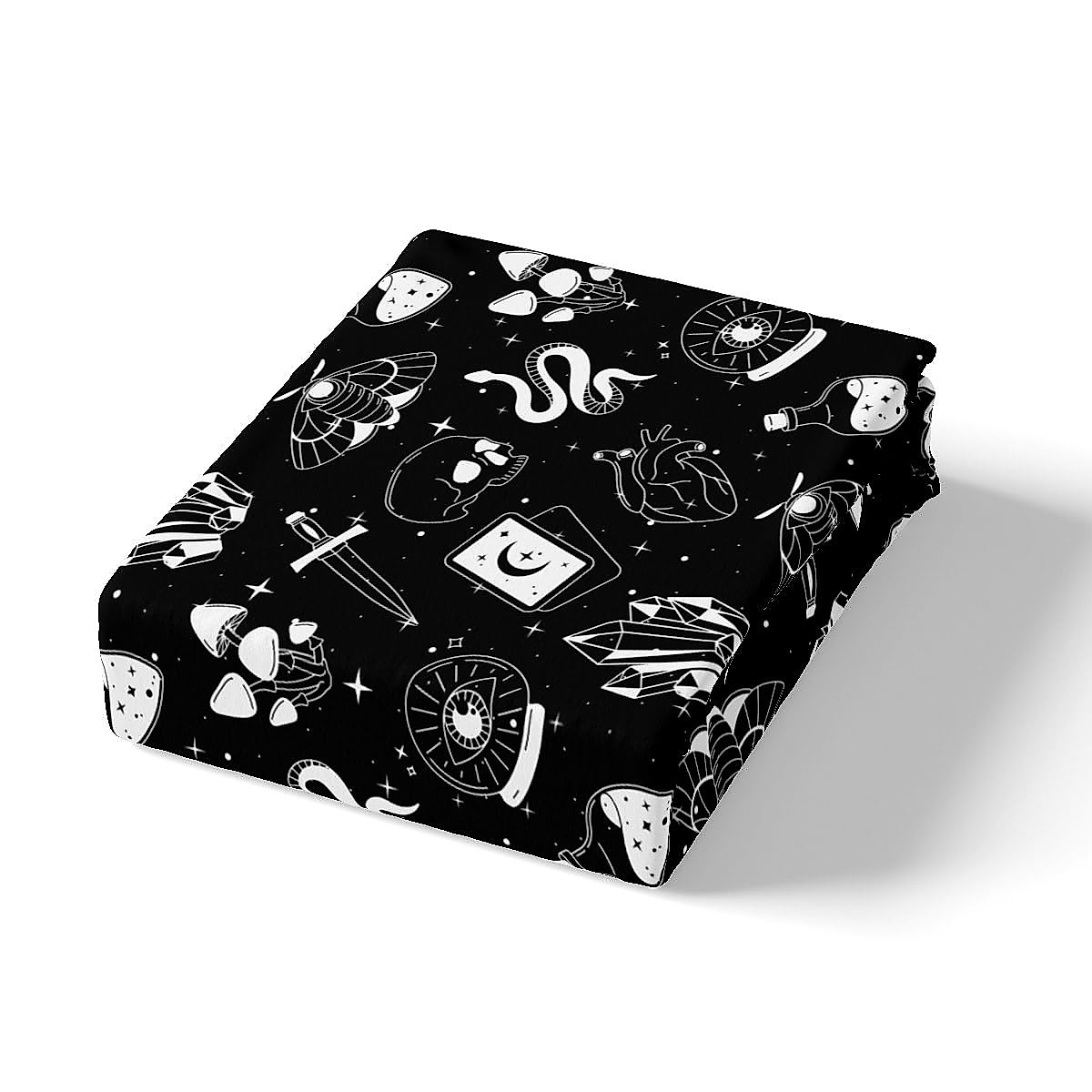 Gothic Skull Bedding Set King Size for Woman Men,Skull Skeleton Hippie Mushroom Plant Comforter Cover with 2 Pillowcases,Moth Stars Shiny Galaxy Halloween Duvet Cover Set Microfiber Quilt Cover