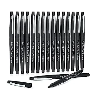 Lelix Felt Tip Pens, 15 Black Pens, 0.7mm Medium Point Felt Pens, Felt Tip Markers Pens for Journaling, Writing, Note Taking, Planner, Perfect for Art Office and School Supplies