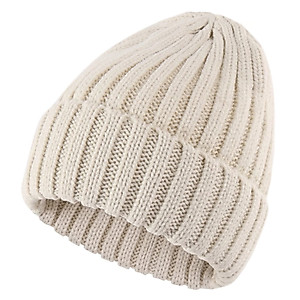 Connectyle Daily Ribbed Knit Winter Hat Slouch Fold Beanie for Women Stylish Plain Watch Cap Beige