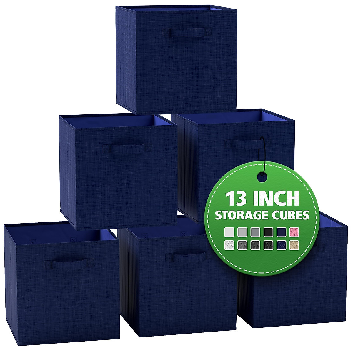 Neaterize 13x13 Inch Cube Storage Baskets, Textured Navy, Set of 6, Sturdy Fabric, Multi-Purpose, Collapsible Design, Eco-Friendly
