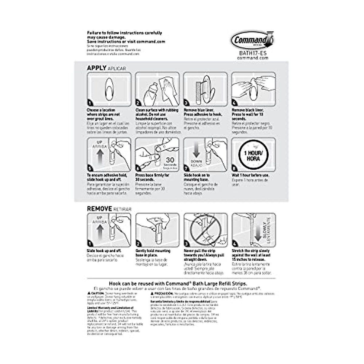 Command Bath Large Towel Hook Value Pack, Clear Frosted, 3-Large Hooks, 3-Water-Resistant Strips, Organize Damage-Free