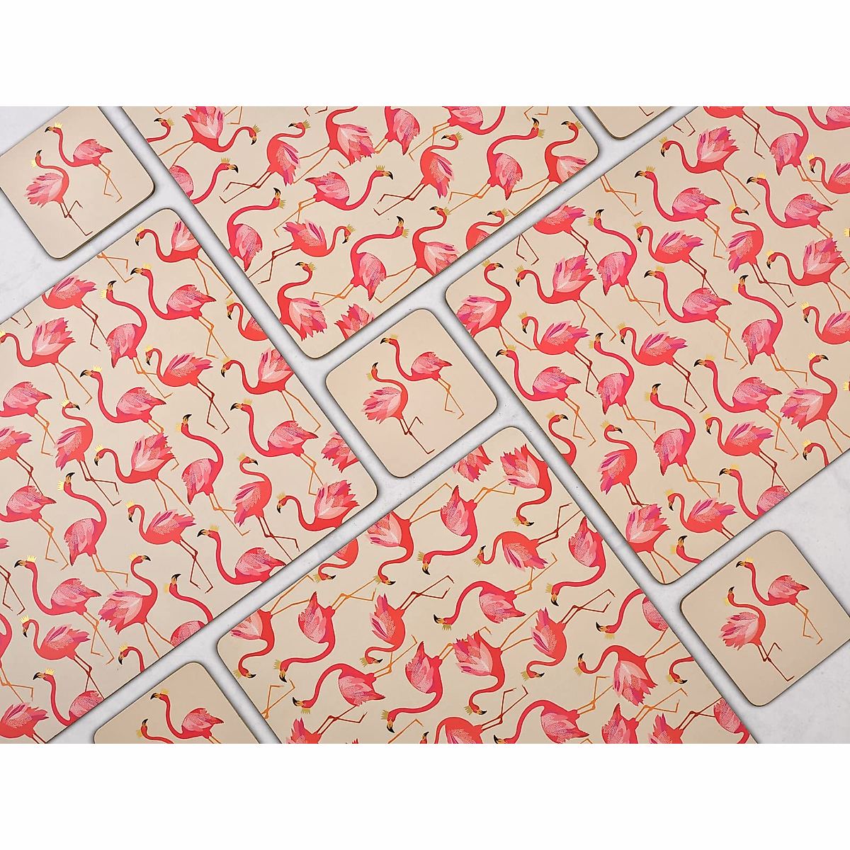 Pimpernel Sara Miller London Flamingo Collection Placemats | Set of 4 | Heat Resistant Mats | Cork-Backed Board | Hard Placemat Set for Dining Table | Measures 15.7” x 11.7”
