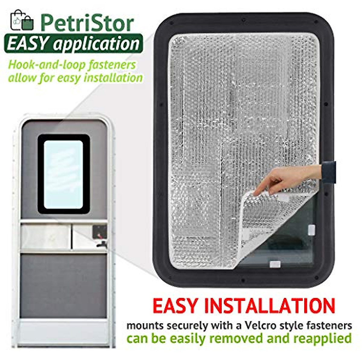 PetriStor 16 X 25 Sun Shield RV Reflective Door Window Cover Helps Protect Your RV from Harmful UV Rays and Regulates RV Temperature White