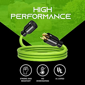 GEARit 30-Amp Generator Extension Cord, 120/250-Volt, 4-Prong, 7500W, NEMA L14-30P/L L14-30R, 10 Gauge SJTW Locking Power Cord for Manual Transfer Switch, Portable Generators, Power, 40 Feet, Green
