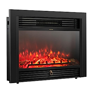 SIMOE 28.5" Electric Fireplace Insert,750 W/1500W Fireplace Heater Insert with LED Flame & Remote Control & Thermostat & Adjustable Flame,for Living Room, Bedroom & Office, Black