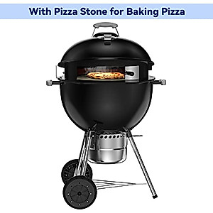 Skyflame 2 in 1 Black Coated Steel Rotisserie Kit with Pizza Ring Compatible with 22 1/2" Weber Kettle Grills - Including Roticery Motor, Spit Rod, Pizza Stone, Pizza Ring