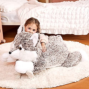 IKASA Large Wolf Stuffed Animal Plush Toy,Giant Cute Jumbo Soft Toys,Huge Big Size Plushy Fluffy Fat Oversized Plushie,Gifts for Kids Girls Boys Girlfriend Children (30 inches, Coffee Brown)