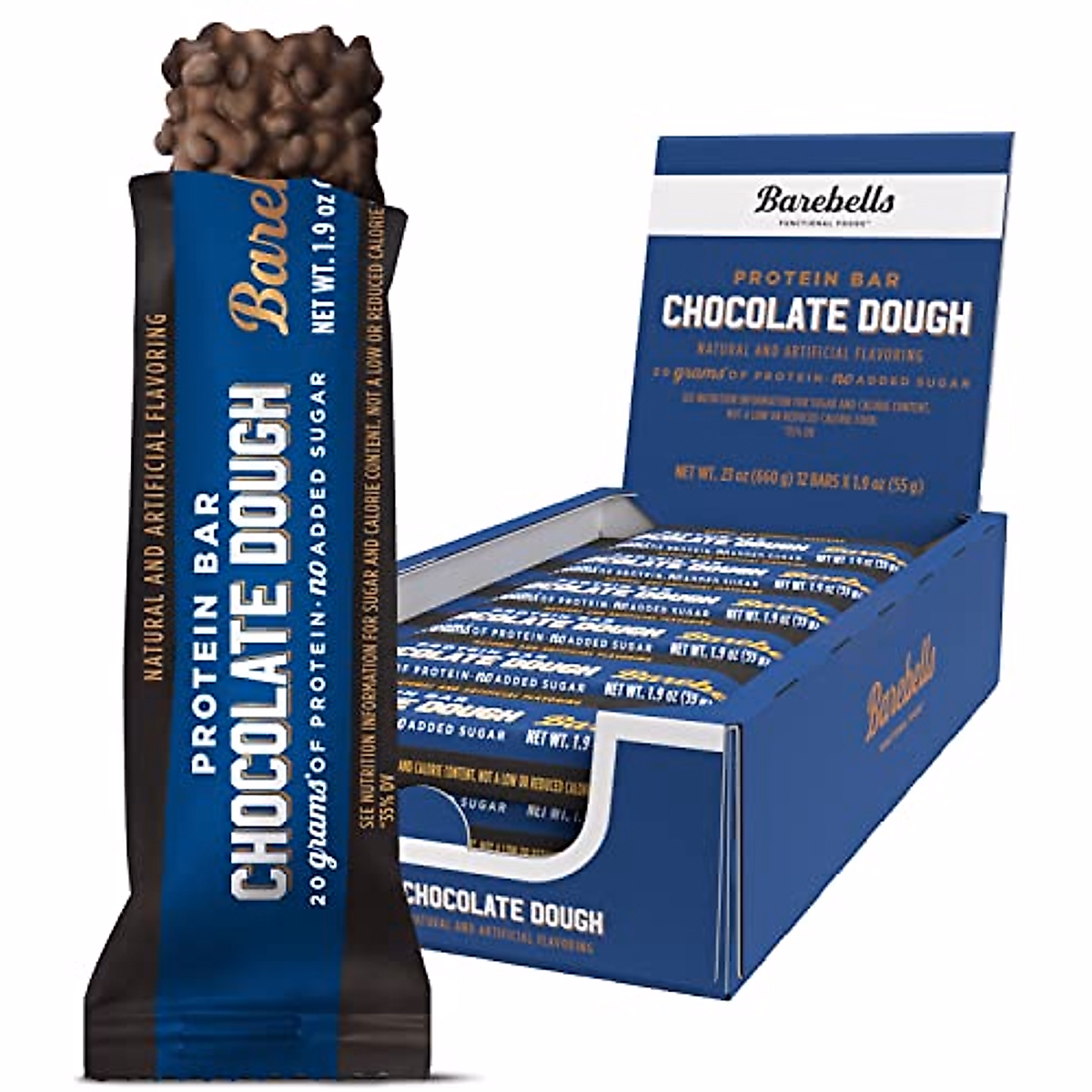 Barebells Protein Bars Chocolate Dough with 1g of Total Sugars - 12 Count, 1.9oz Bars - Snacks with 20g of High Protein - On The Go Protein Snack & Breakfast Bars