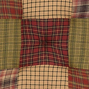 VHC Brands Tea Cabin Chair Pad Patchwork Log Cabin Country Rustic Lodge Design, Moss Green and Deep Red