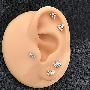 20G Cubic Zirconia Tiny Sleeper Stud Earrings Sterling Silver 925 Crystal Rhinestone Leaf Crown Cartilage Tragus Barbell Earring Studs Helix Ear Piercing Screw Back Cute Jewelry Gifts for Women BFF (Style 1 Silver)
