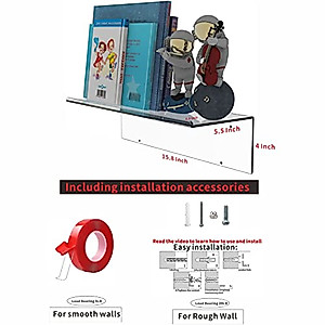 CY craft 6 PCS Clear Floating Shelves Display Ledge Decorative Wall Storage Shelves Hanging Kids Bookshelf with RemovableHooks,Adhesive Acrylic Wall Mounted Shelf for Bathroom,Kitchen,Bedroom,Office