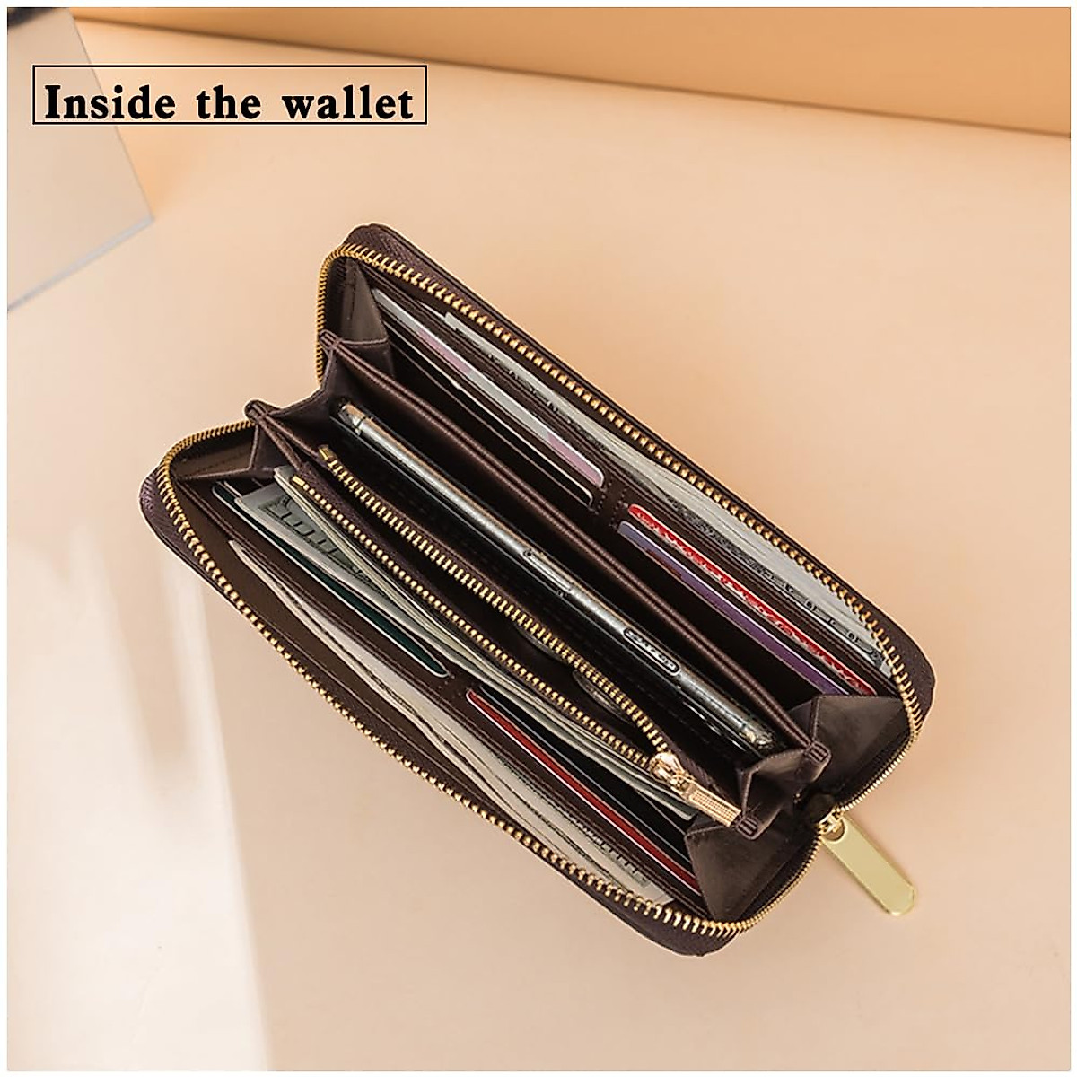 Women's wallet Wristlet Wallets for Women Large capacity travel zipper wallet multi card men's mobile phone change wallet Womans Wallet Ladies Wrist Wallet (Brown)