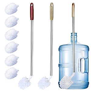 5 Gallon Water Jug Brush Cleaner, 2PCS Bottle Brush for 5 Gallon Jug 3 & 5 Gallon Bottle Cleaner Brush, Water Bucket Bottle Brush with 6 Replaceable 360° Spherical Brush Head, Stainless Steel Handle