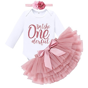 Boho Rainbow First Birthday Outfit Girl Baby Fall Winter 1st Birthday Dress Toddler Long Sleeve Romper Tutu Skirt with Diaper Covers Photoshoot Bohemian Themed Party Supplies Dusty Pink Onederful 1T
