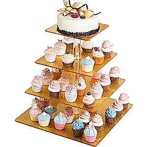 BLBYHO 4 Tier Gold Cupcake Stand, Acrylic Cupcake Tower Display Dessert Stand, Square Cupcake Stand Combo Set for Dessert Table Bases para Cupcake, Good for Birthday Party Wedding, Christmas