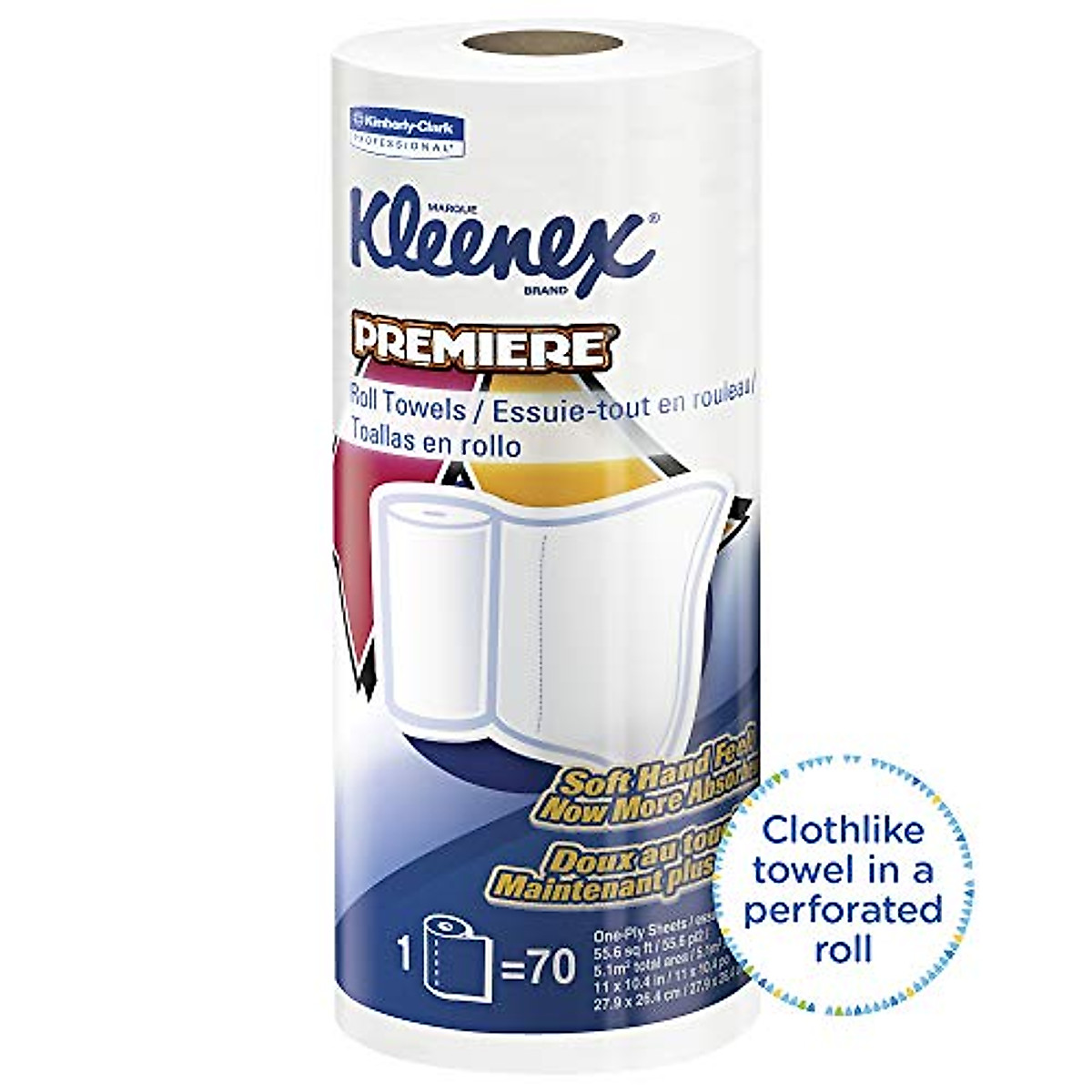 Kimberly Clark Professional Towels Premier Kitchen Paper Towels (13964), Cloth-Like Softness, Perforated, 24 Rolls / Case, 70 Kleenex Paper Towels / Roll, White