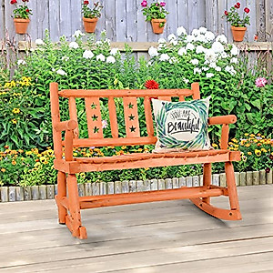 XCSOURCE Wood Rocking Chair Outdoor, Rocking Bench Outdoor with Paper Storage Bag, Rocking Patio Chair for 2 Persons, Porch Bench, Rocker Chair for Porch (Orange)