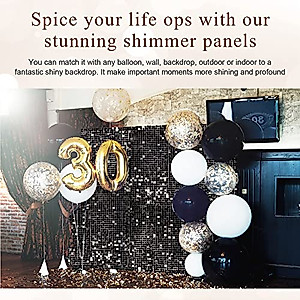 Ayfjovs 24 PCS Black Shimmer Wall Panels Sequin Shimmer Wall Backdrop, Black Back Drops Pack for Party Decorations Birthday Wedding & Engagement Anniversary Home Decor