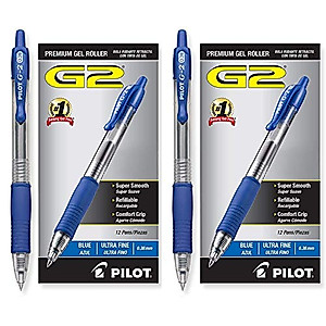 Pilot G2 Retractable Premium Gel Ink Roller Ball Pens, Ultra Fine, 24 Pack, Blue