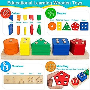 Aigybobo Learning Toys for 1+ Year Old, Baby Toy 12-18 Months, Wooden Sorting & Stacking Toys for Toddlers and Kids, Preschool Fine Motor Skill Toy, Ideal Gift for Boys Girls (Bright Shape Sorter)