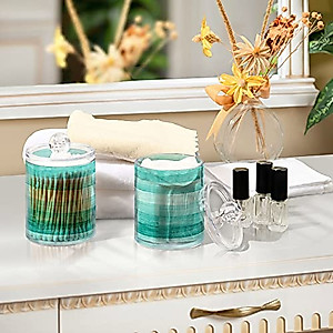 ALAZA 2pcs Teal Turquoise Green Wood Qtip Holder Dispenser 14 oz Bathroom Storage Clear Apothecary Jars Containers Cotton Ball,Cotton Rounds,Floss Picks, Hair Clips, Food