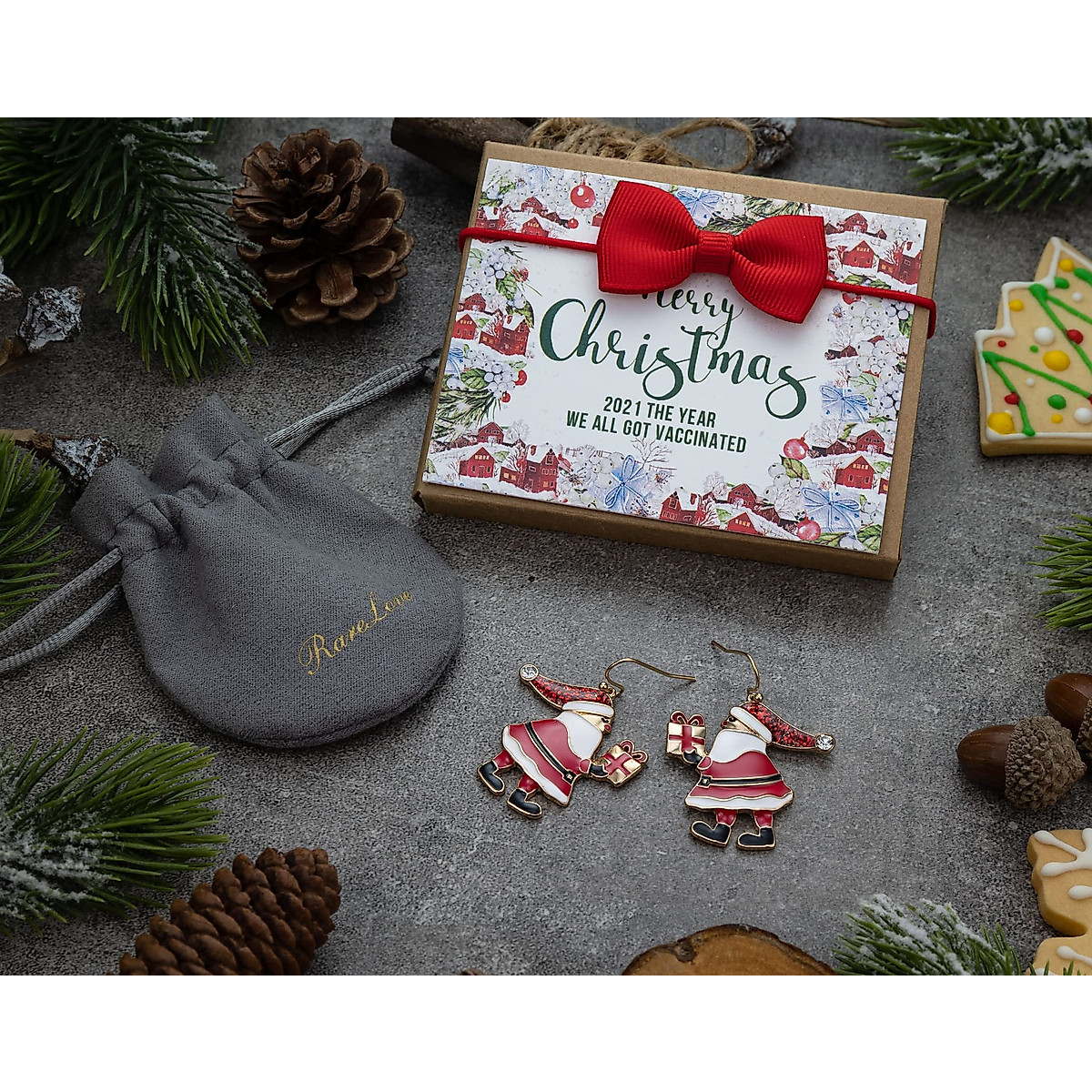 RareLove Big Size Cute Santa Earrings, Santa Claus Christmas Piercing Dangle Earrings for Women Silver Plated Alloy,Holiday Jewelry