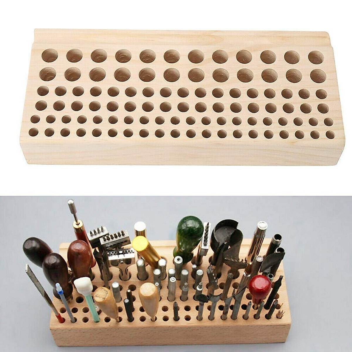 Leather Craft Working Tool Holder Rack, 98 Holes Leather Crafting Tool Wooden Holder Storage Box Rack Organizer