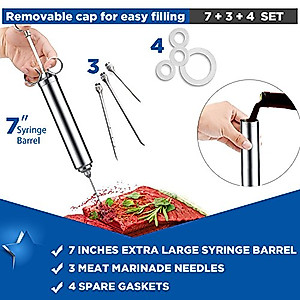4 oz Stainless Steel Commercial Grade Meat Marinade Flavor Injector Kit 1/2 Cup Capacity Seasoning Injector with 3 Professional Marinade Needles