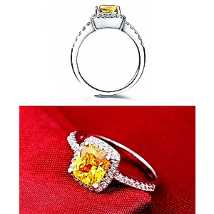 Wisslotus Christmas Day Gifts 2ct Princess Cut Yellow Topaz CZ Engagement Bridal Anniversary Wedding Band Rings for Women Size 5