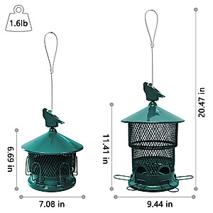Bird Feeders for Outdoors Hanging, Way2Furn Wild Bird Feeder Squirrel Proof, Adjustable Metal Outside Feeder with 3.8 lbs Seed Large Capacity for Cardinal, Sparrow, Finch, Chickadee (Green)
